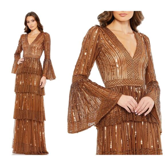 Mac Duggal | Dresses | Mac Duggal 5442 Copper Size Embellished Bell ...
